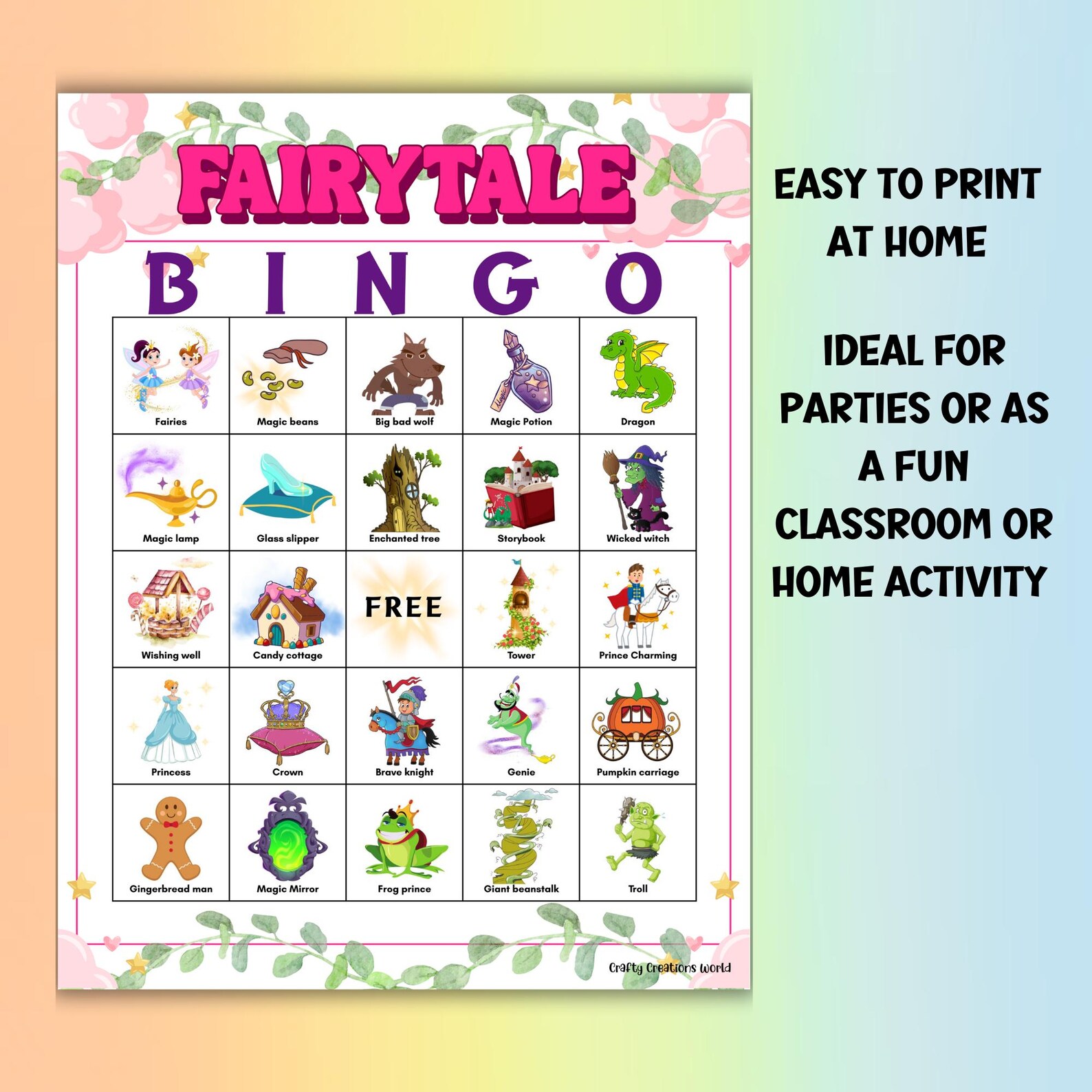 Fairytale Bingo Game, Printable Kids Activity for Parties, Classroom ...