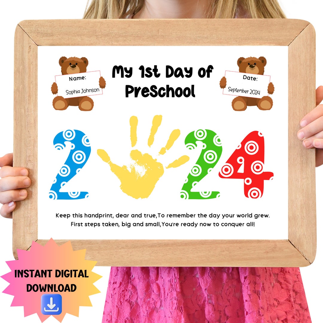 First Day of Preschool Handprint Art, Child School Poem Keepsake, Hand ...