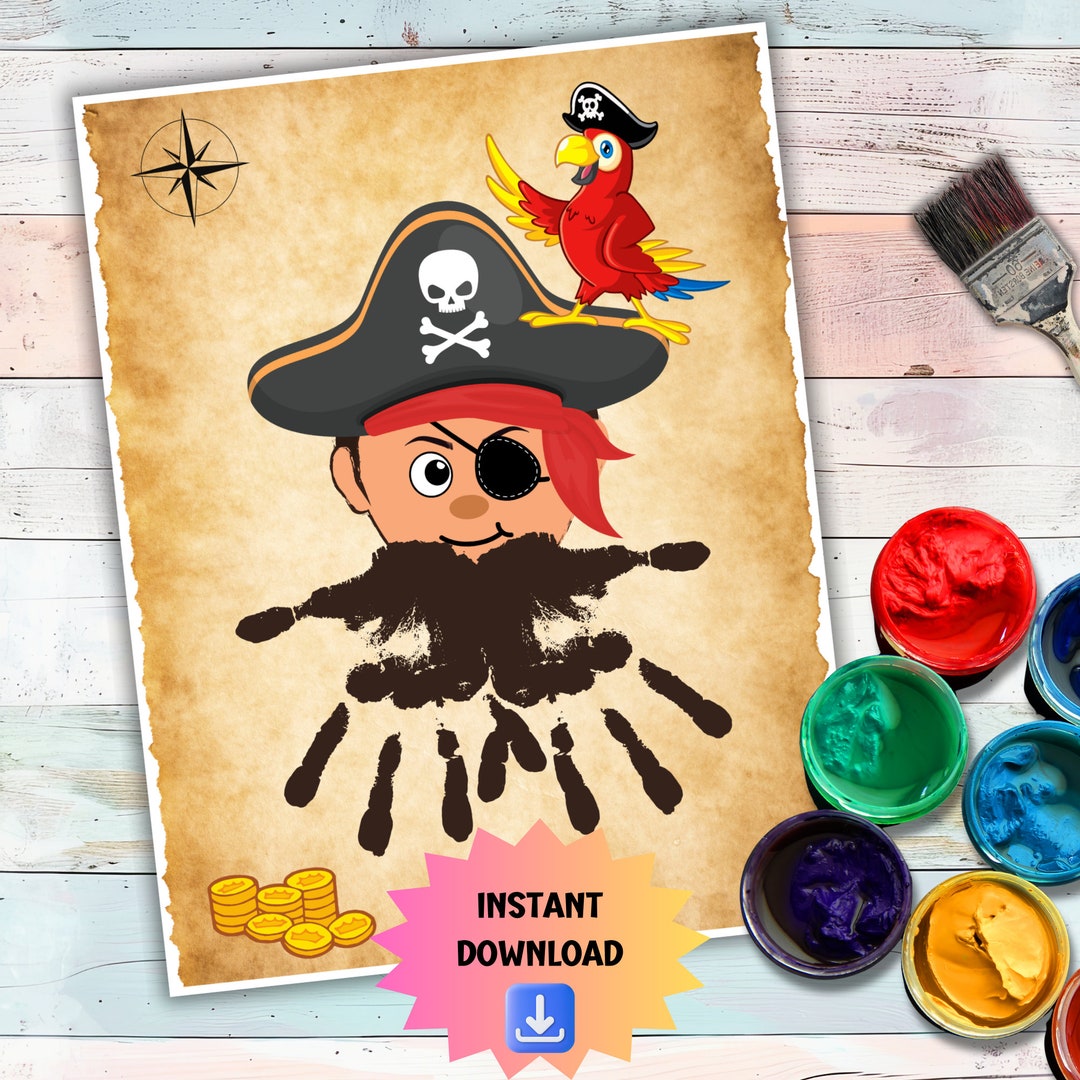 Pirate Party Activity, Printable Kids Party Fun, Handprint Art ...
