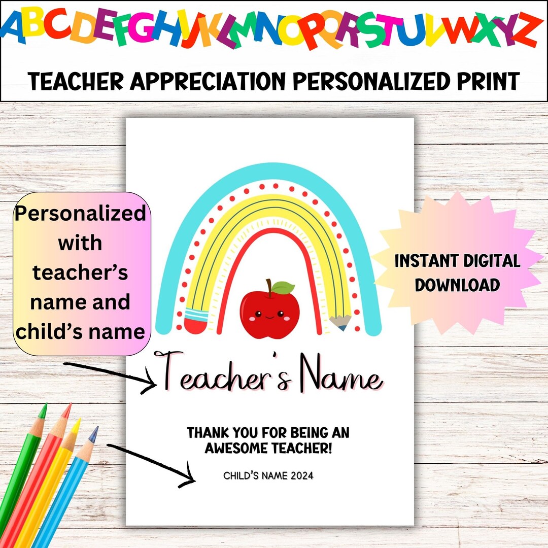 Personalized Thank You Teacher Appreciation Print, Awesome Teacher Gift ...