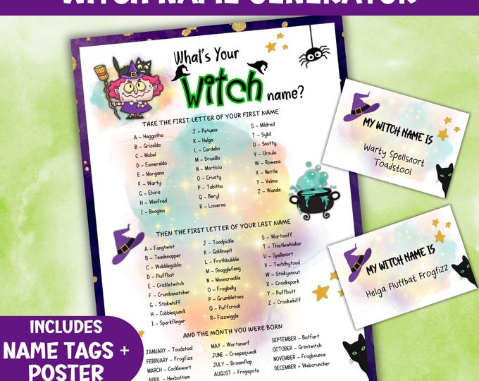Whats Your Witch Name Halloween Game, Fun Name Generator Activity ...
