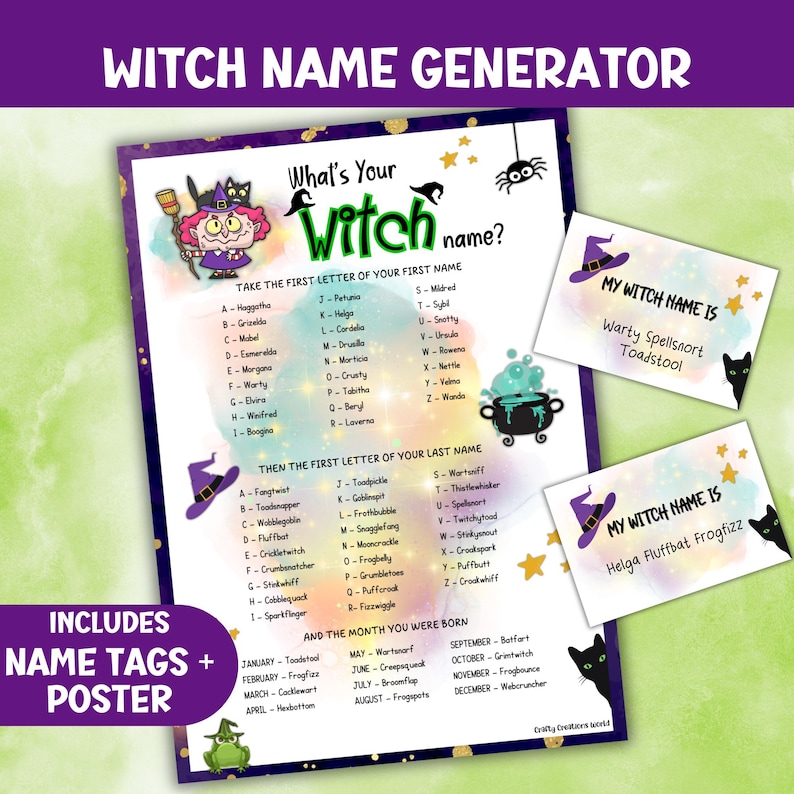 Whats Your Witch Name Halloween Game, Fun Name Generator Activity ...