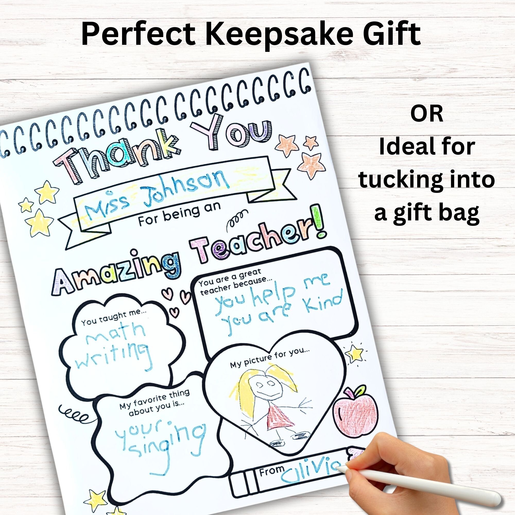 Teacher Appreciation Printable, Thank You Teacher Gift, Kids Education ...
