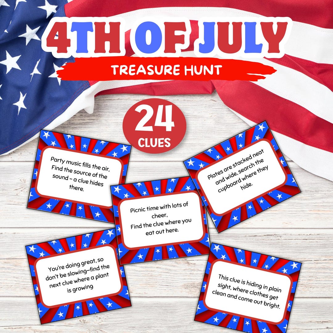4th of July Scavenger Hunt, Patriotic Treasure Hunt Clues, Fourth of ...