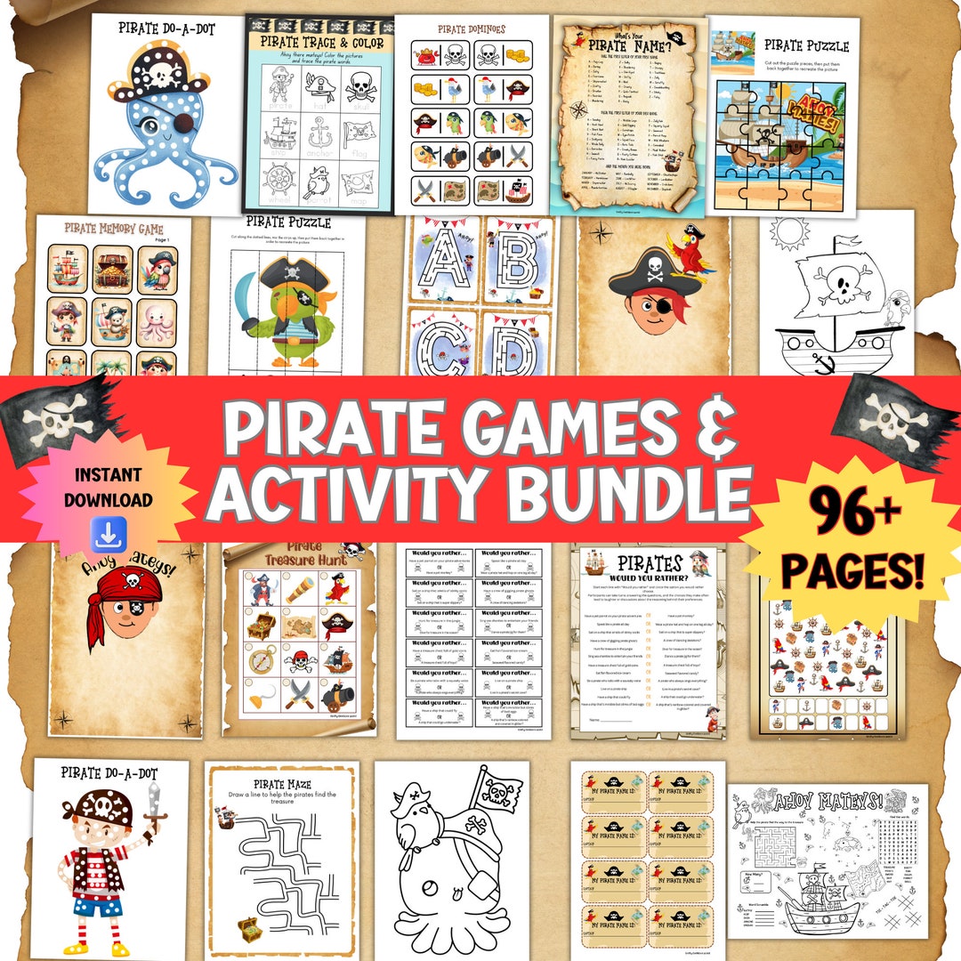 Pirate Day Activity Bundle for Kids, Pirate Party Games, Educational ...