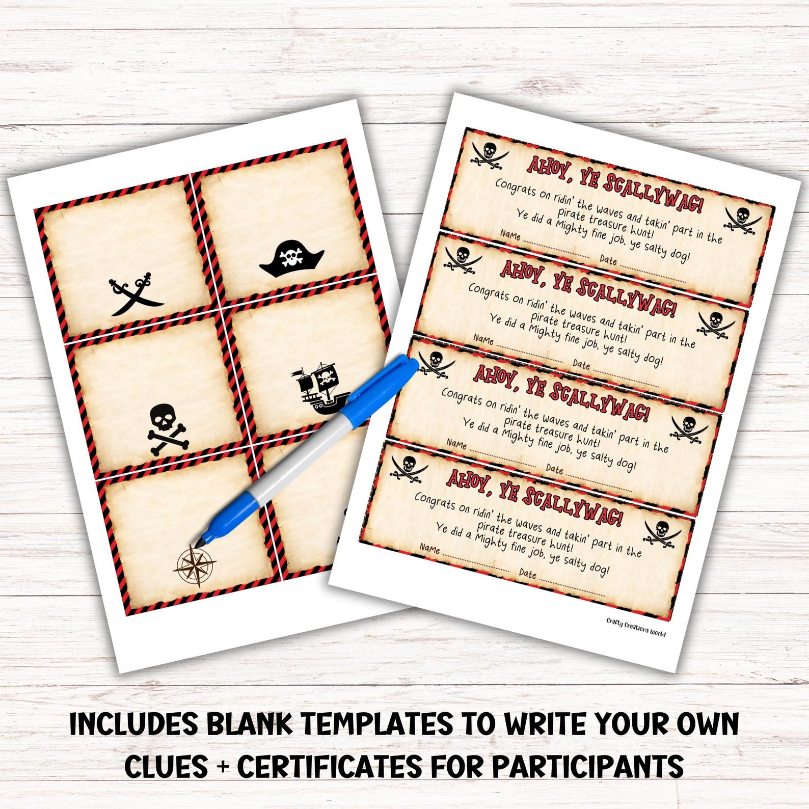 Printable Pirate Treasure Hunt, Indoor Treasure Hunt Clue Cards, Kids ...