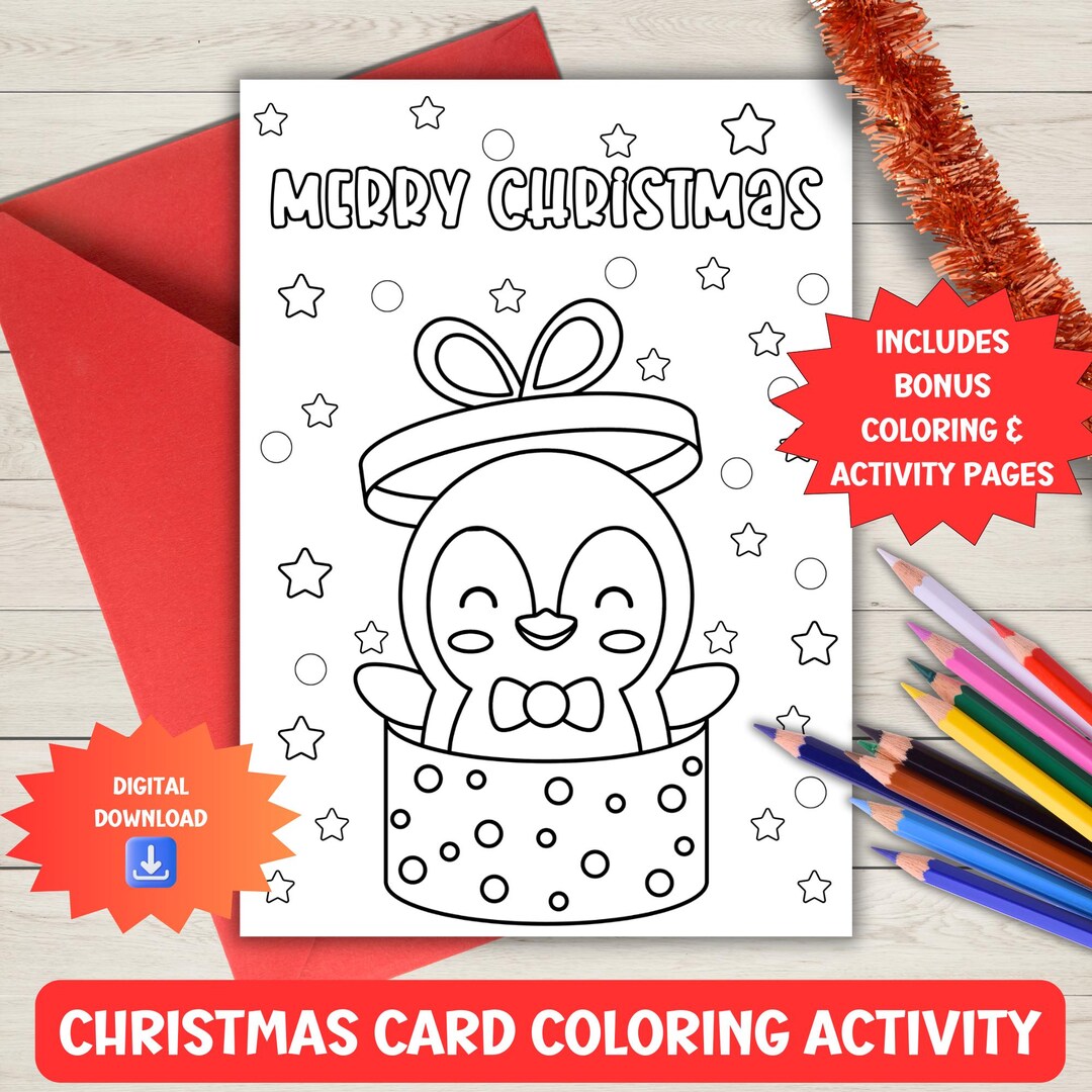 Christmas Card Coloring Activity, Christmas Coloring, DIY Greeting Card ...