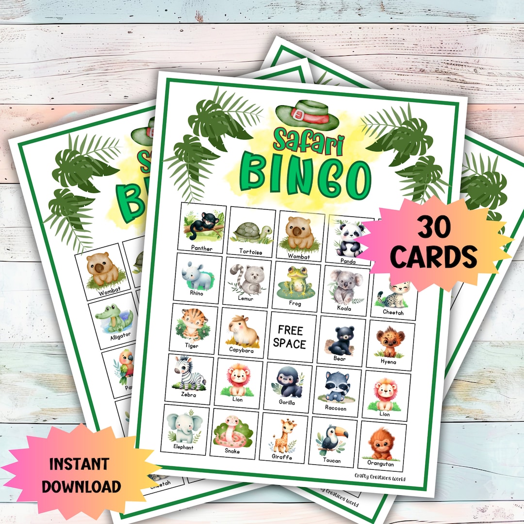 Safari Bingo Game, Printable Kids Party Activity, Jungle Fancy Dress ...