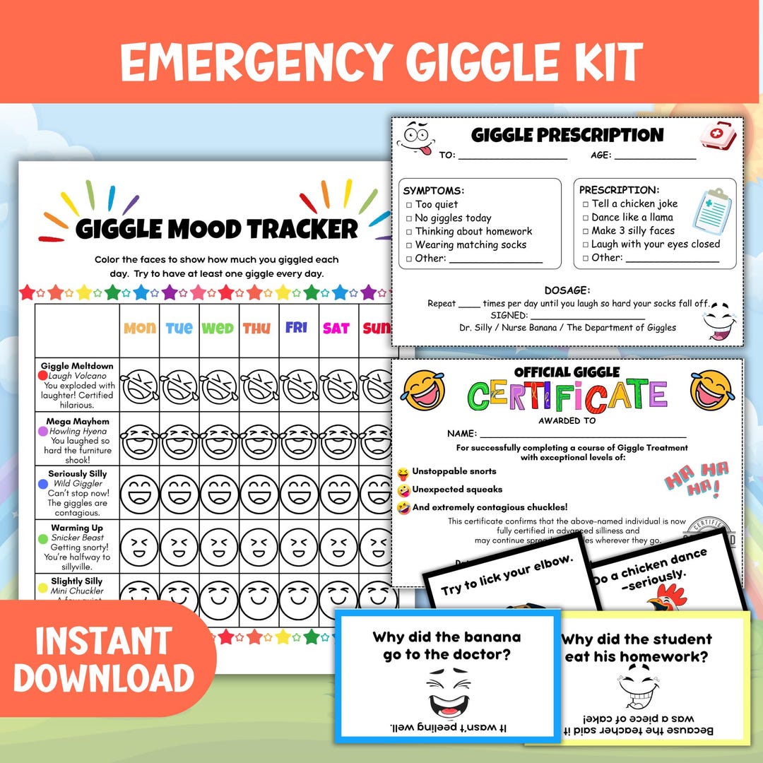 Emergency Giggle Kit for Kids, Printable Laughter Challenge, Joke Cards ...