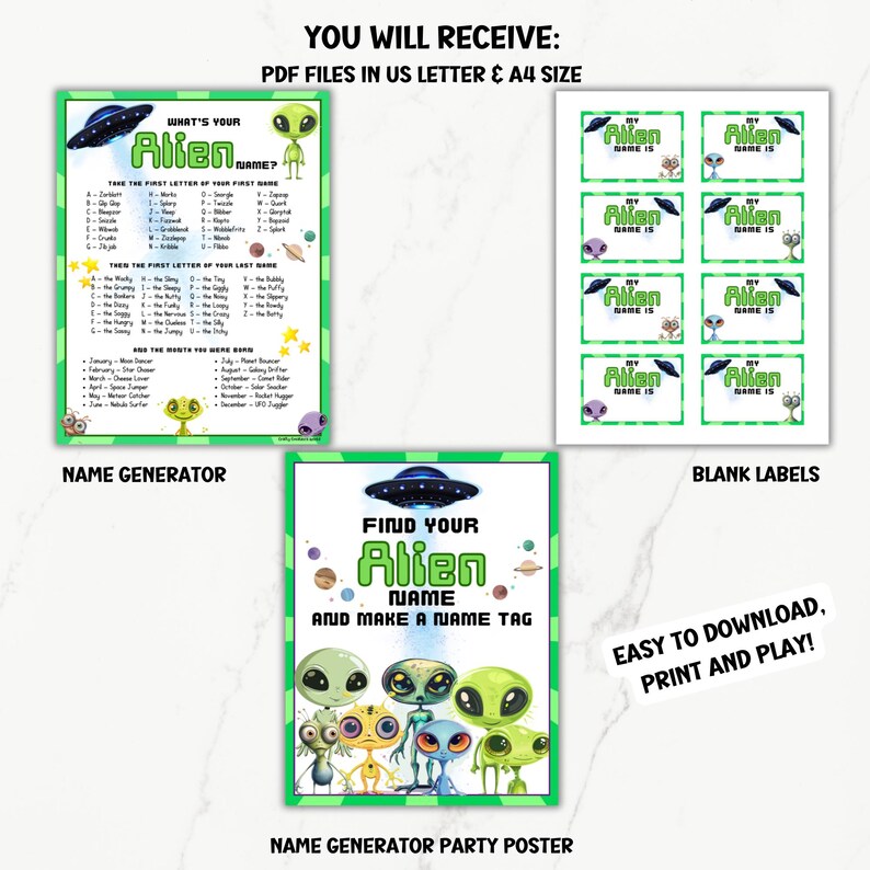 What's Your Alien Name Game for Kids, Birthday Party Space Alias ...