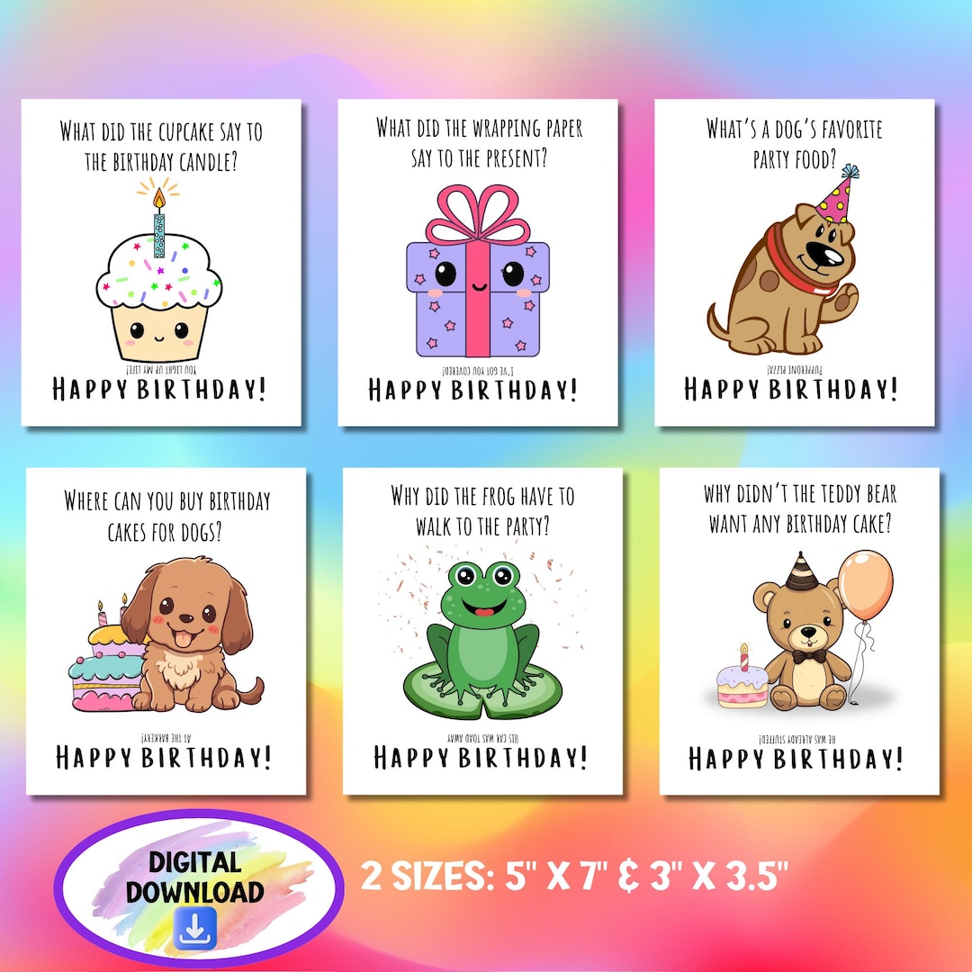 Birthday Cards Printable, Funny Joke Cards Bundle, Humorous Gift Tags ...