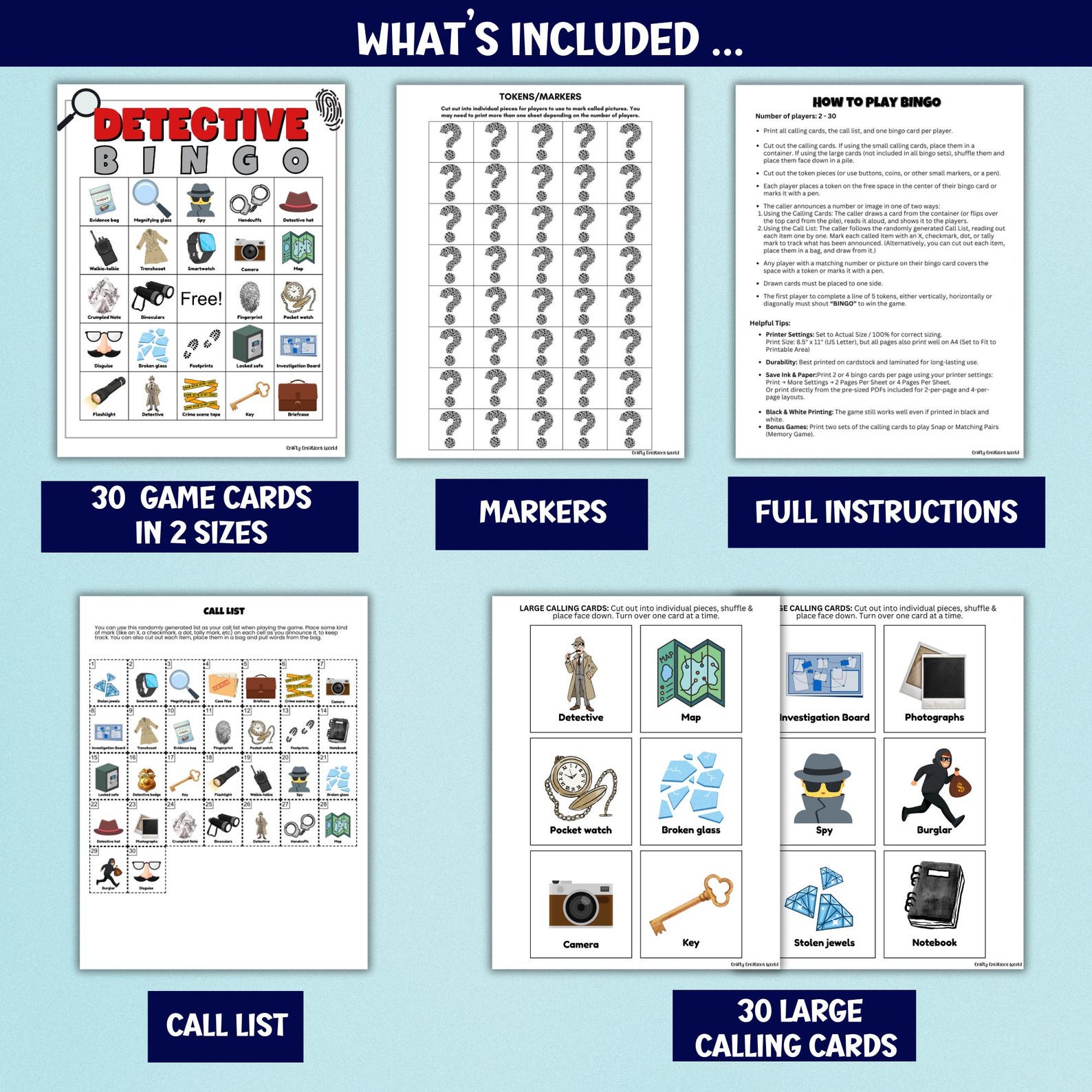 Detective Bingo Game, Printable Kids Activity for Parties, Classroom ...