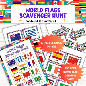 Flags of the World Scavenger Hunt for Kids, Indoor or Outdoor Holiday ...