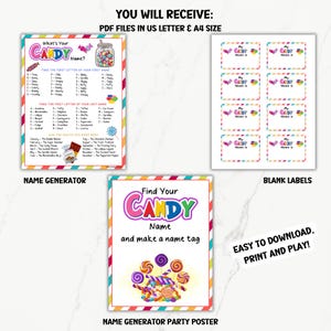 What's Your Candy Name Game for Kids, Birthday Party Label Generator ...