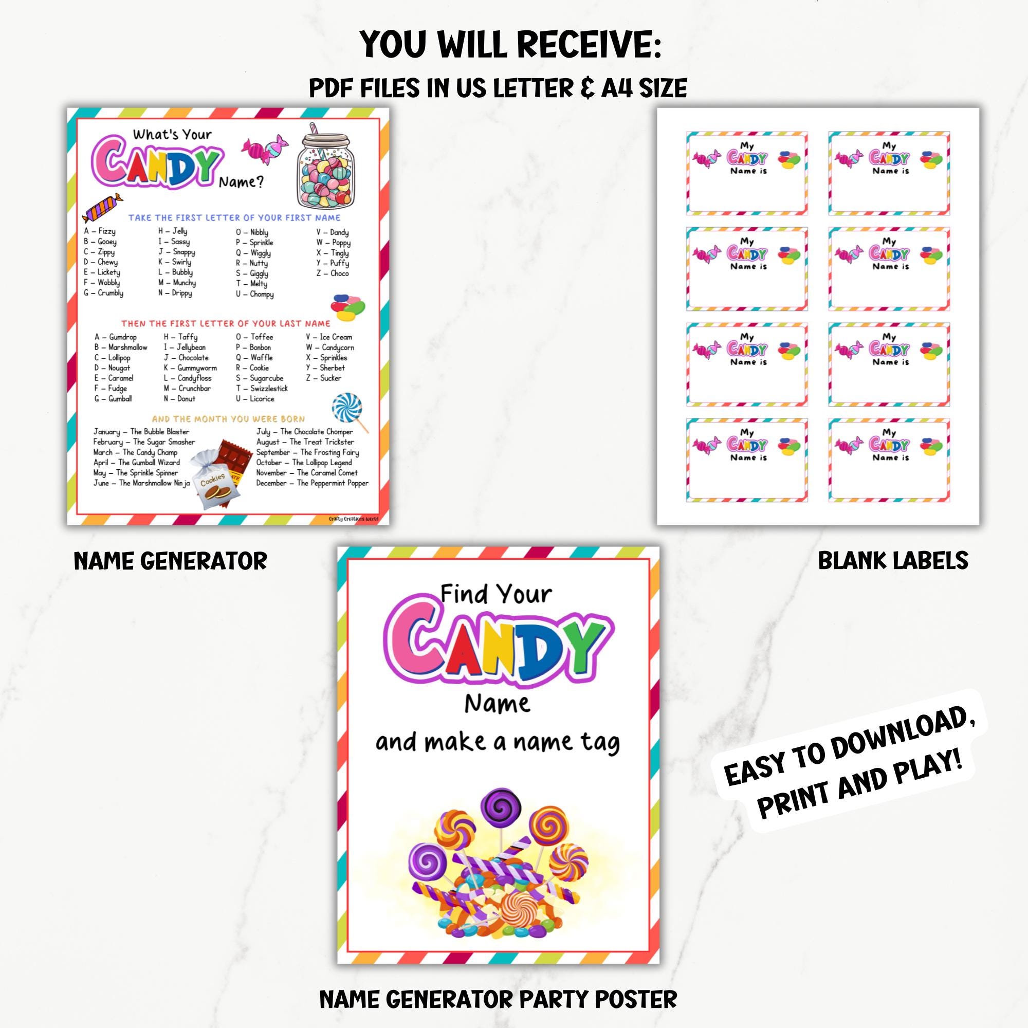 What's Your Candy Name Game for Kids, Birthday Party Label Generator ...