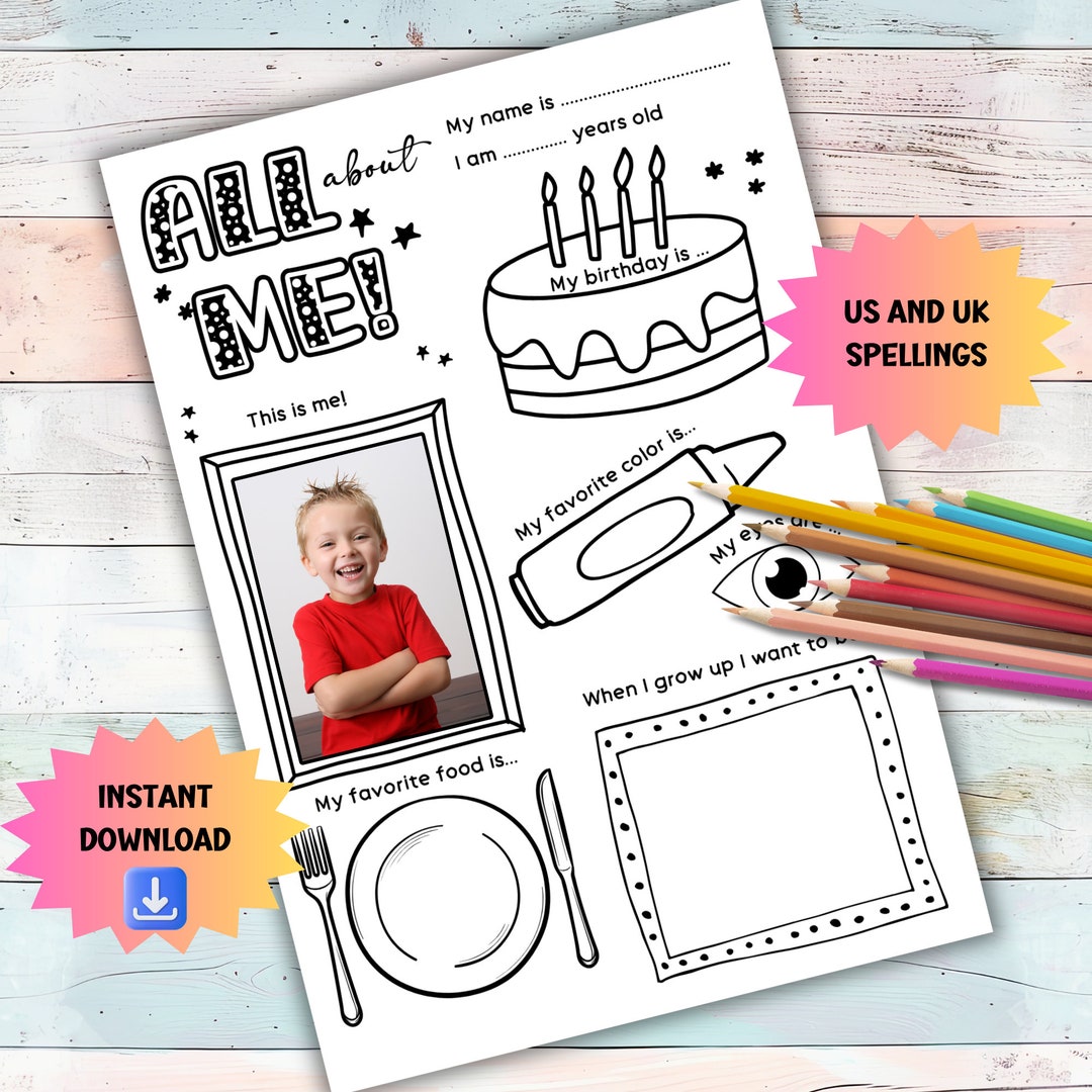 All About Me No Prep School Worksheet, Child School Scrapbook Keepsake ...
