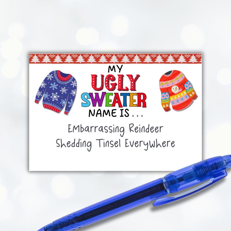Ugly Sweater Name Generator, Christmas Printable Game for Kids, What's ...
