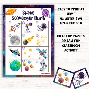 Space Theme Scavenger Hunt for Kids, Indoor or Outdoor School Holiday ...