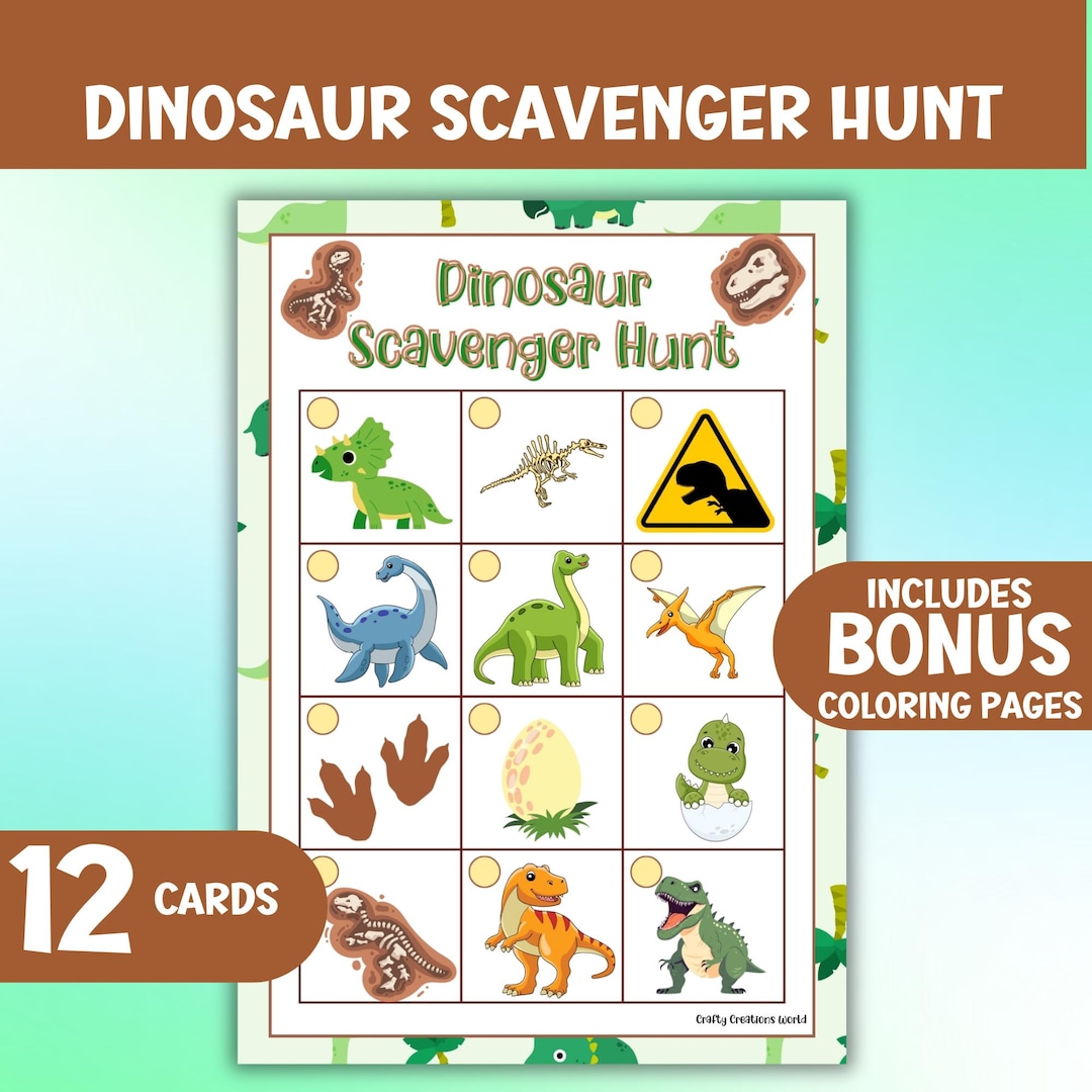 Dinosaur Scavenger Hunt for Kids, Indoor or Outdoor Holiday Activity ...