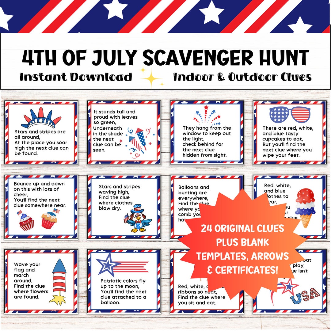 Kids 4th of July Scavenger Hunt, Fun Childs Holiday Family Game ...