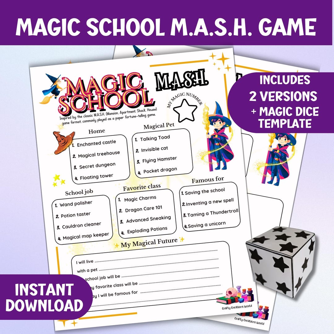 Magic School M.A.S.H. Game, Printable Magical Fortune Teller for Kids ...