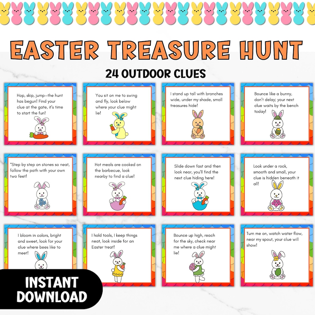 Easter Egg Scavenger Hunt, Printable Outdoor Treasure Hunt Clue Cards ...