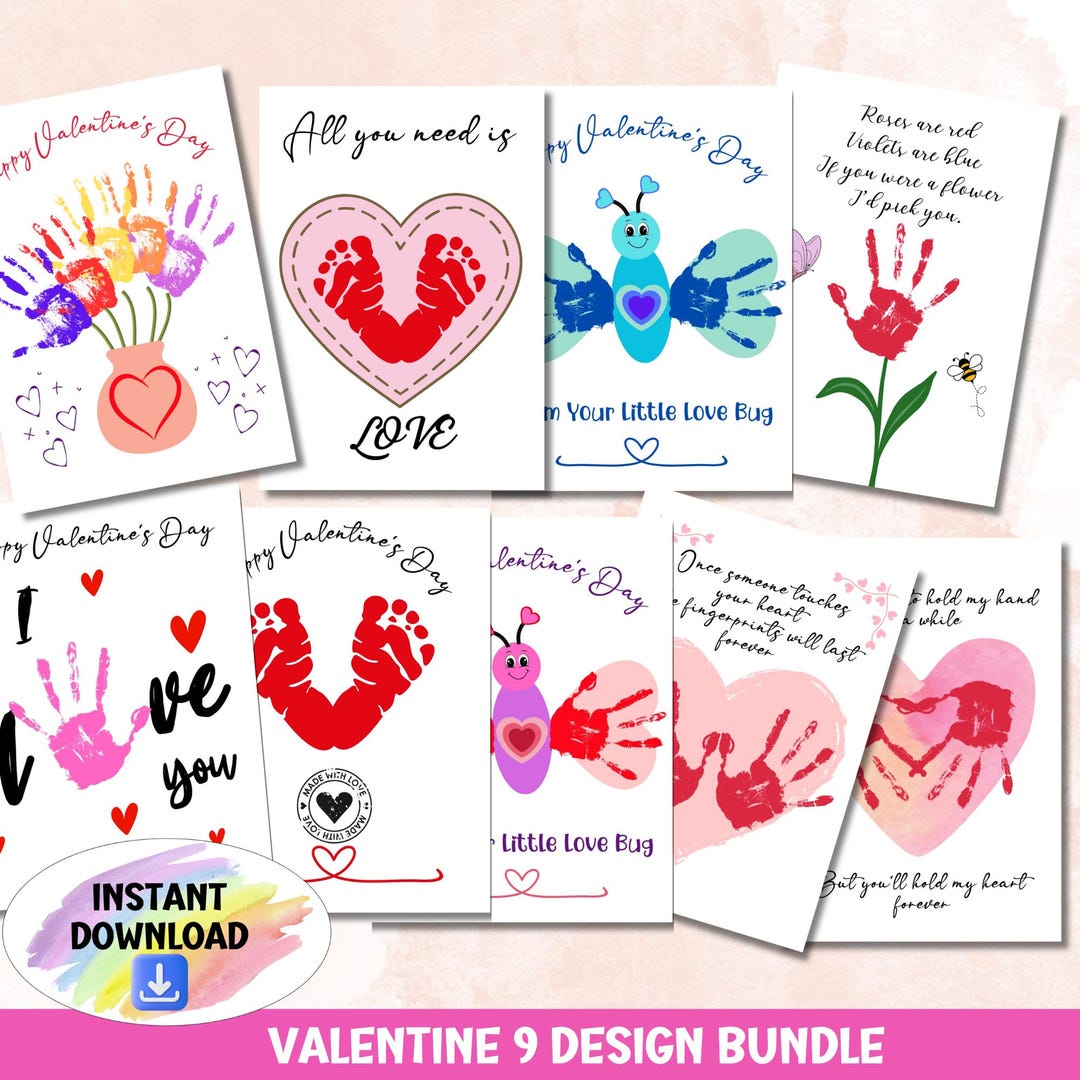 Valentine's Handprint Footprint Art Craft Bundle, Baby Keepsake Gift ...