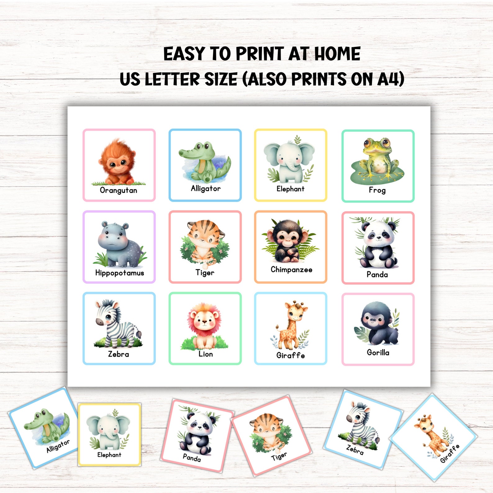 Safari Matching Pairs Memory Game for Kids, Matching Montessori Cards ...