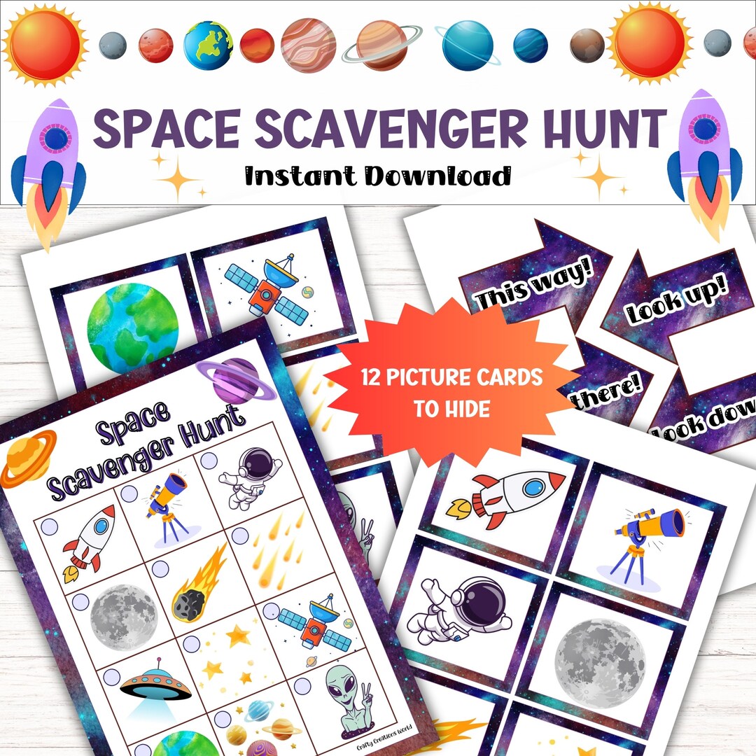 Space Theme Scavenger Hunt for Kids, Indoor or Outdoor School Holiday ...