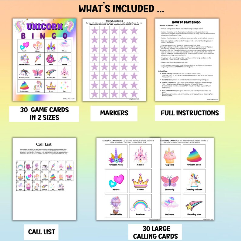 Unicorn Bingo Game Printable – Kids Party Game, Magical Creature Bingo ...