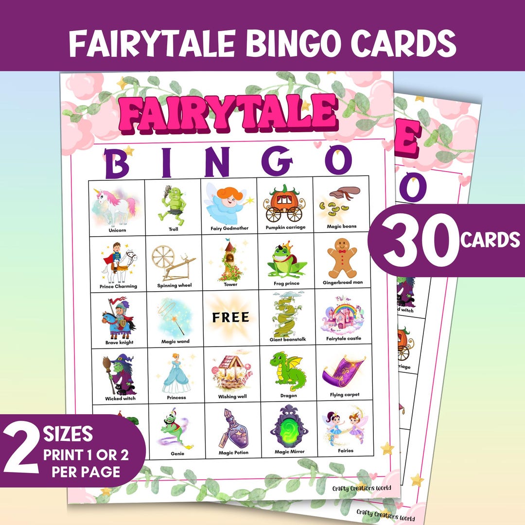 Fairytale Bingo Game, Printable Kids Activity for Parties, Classroom ...