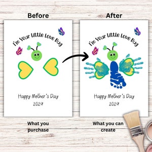 Mother's Day Love Bug Printable Art, Kids Footprint Handprint Keepsake ...