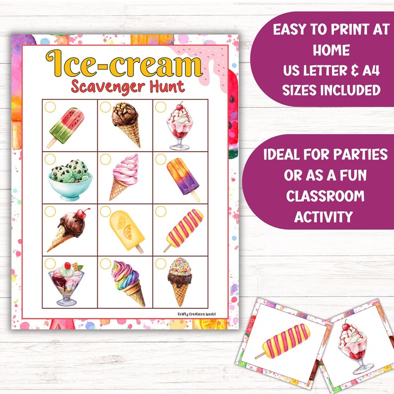 Printable Ice Cream Scavenger Hunt, Kids Summer Party Game, Fun ...