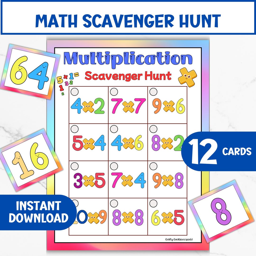 Math Scavenger Hunt Game, Classroom Activity, Homeschool Printable ...