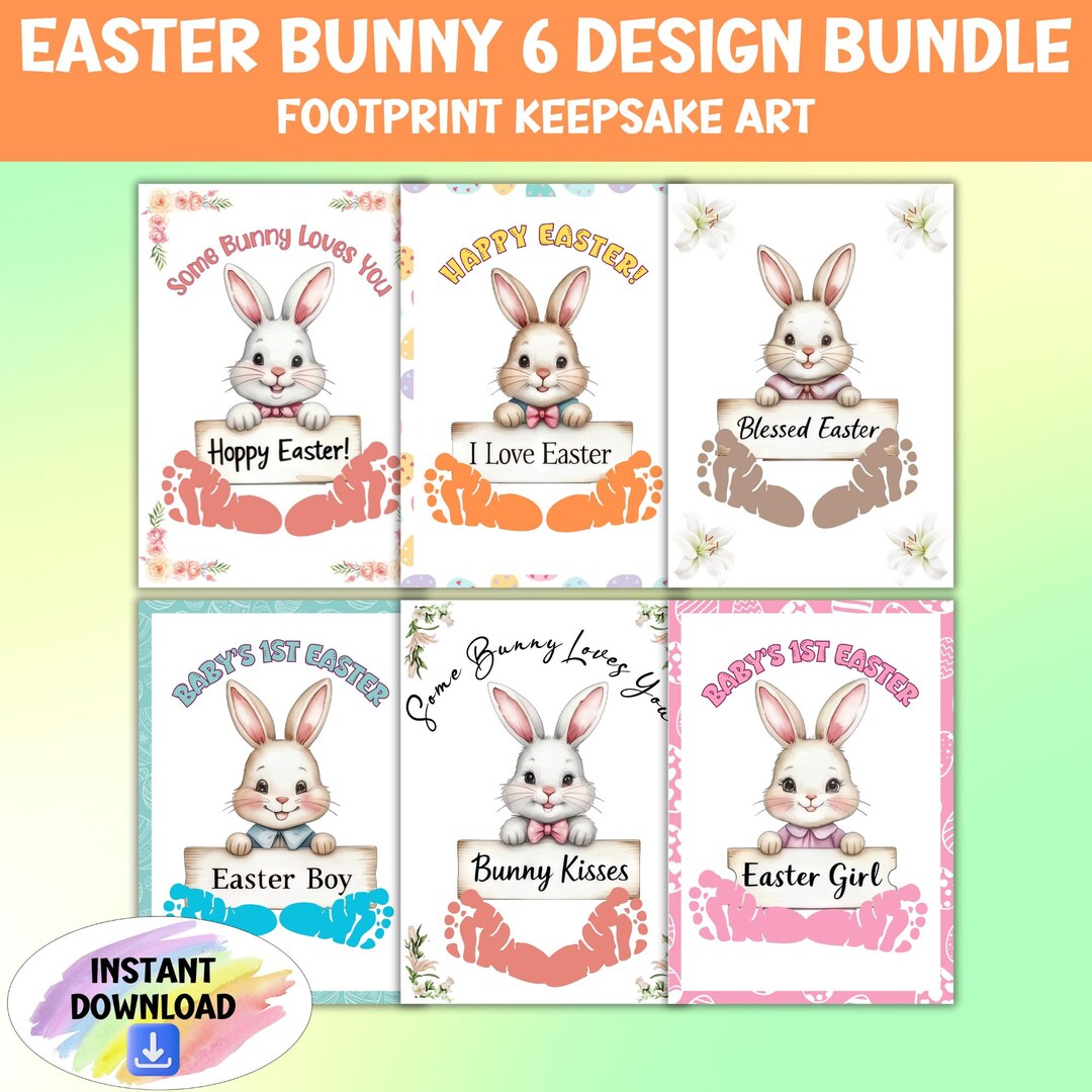 Easter Bunny Footprint Art Craft Bundle, New Baby Keepsake, Gift for ...