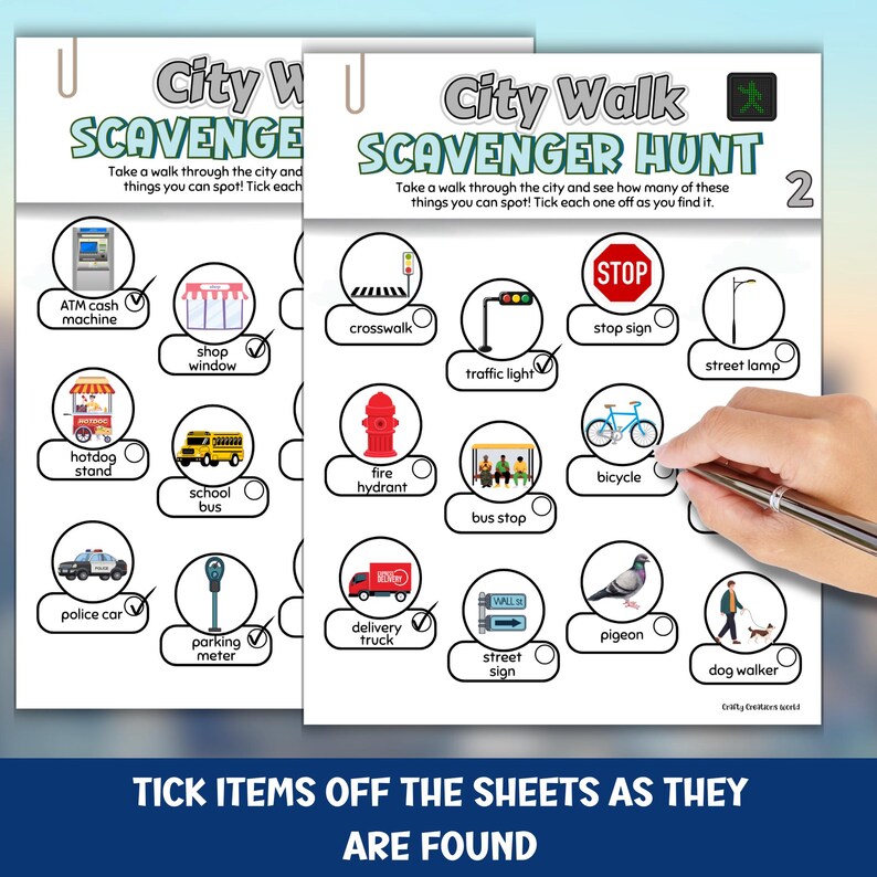 City Walk Scavenger Hunts Printable Set for Kids, Urban Outdoor ...