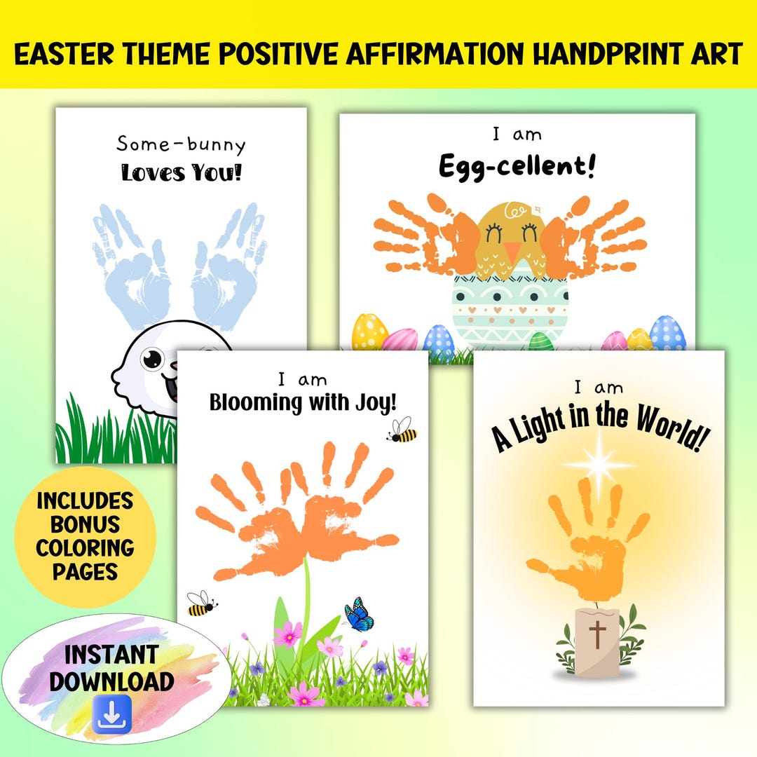 Easter Handprint Art Bundle, Easter Printables for Kids, Positive ...