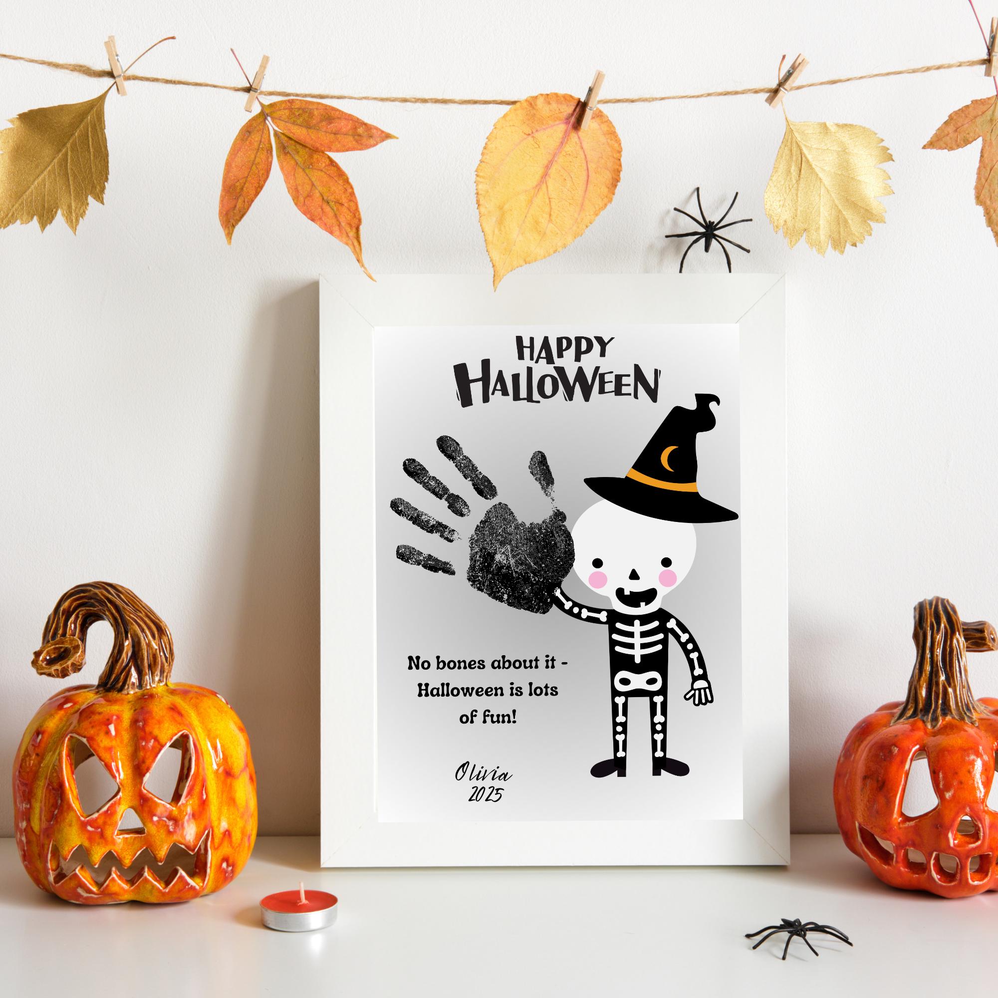 Halloween Handprint Craft Activity, Cute Skeleton DIY Art, Toddler Kids ...