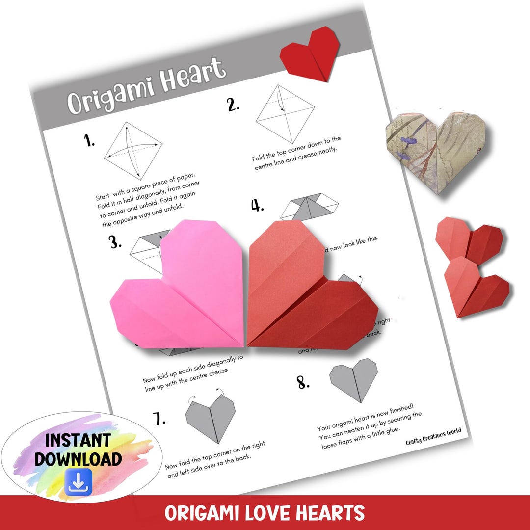 Printable Origami Heart Instructions, Valentine's Craft Download ...