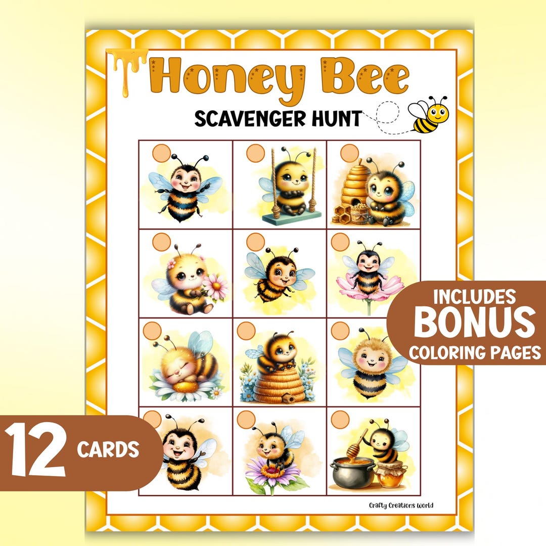 Honey Bee Scavenger Hunt for Kids, Bees Seek & Find Treasure Hunt, Fun ...