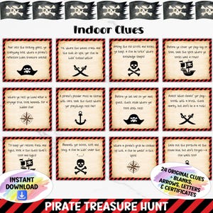 Printable Pirate Treasure Hunt, Indoor Treasure Hunt Clue Cards, Kids ...