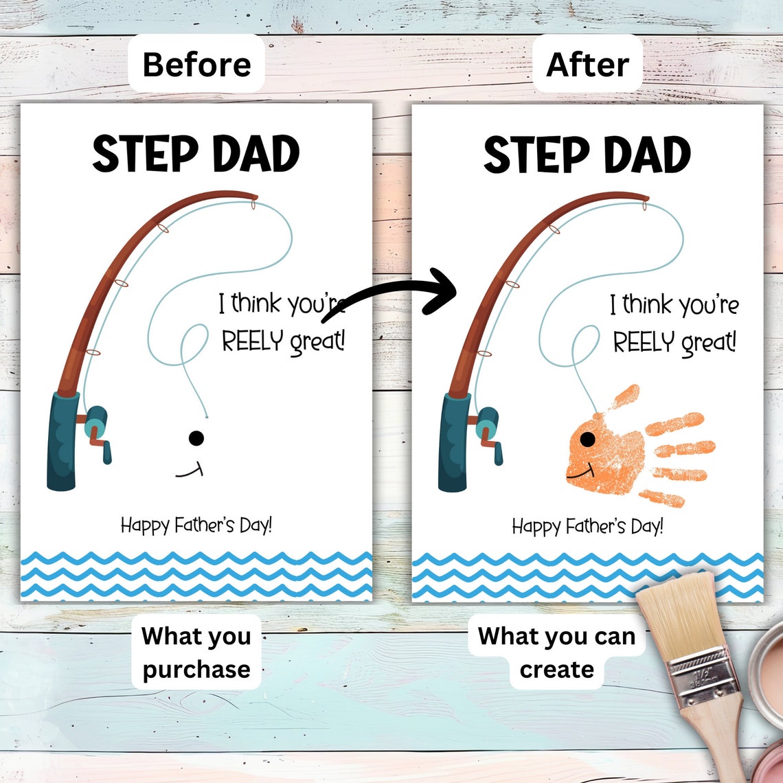 Fathers Day Gift for Step Dad, DIY Fishing Theme Card for Stepdad, Kids ...