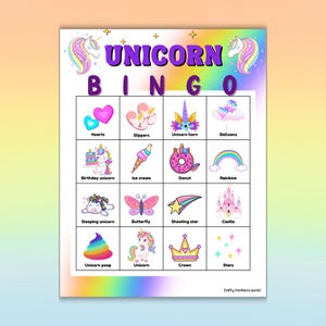 Unicorn Bingo Game Printable – Kids Party Game, Magical Creature Bingo ...