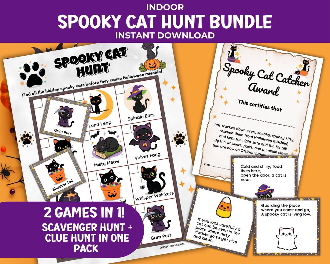 Spooky Cat Scavenger Hunt for Kids, Printable Halloween Treasure Hunt ...
