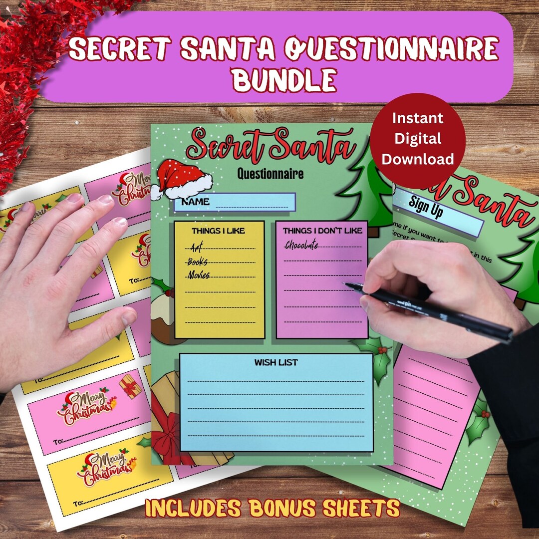 Christmas Fun, Secret Santa Questionnaire, Secret Santa Gift Exchange ...