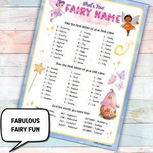 Whats Your Fairy Name Party Game for Kids, Fun Name Generator Activity Printable Fairy Funny ...