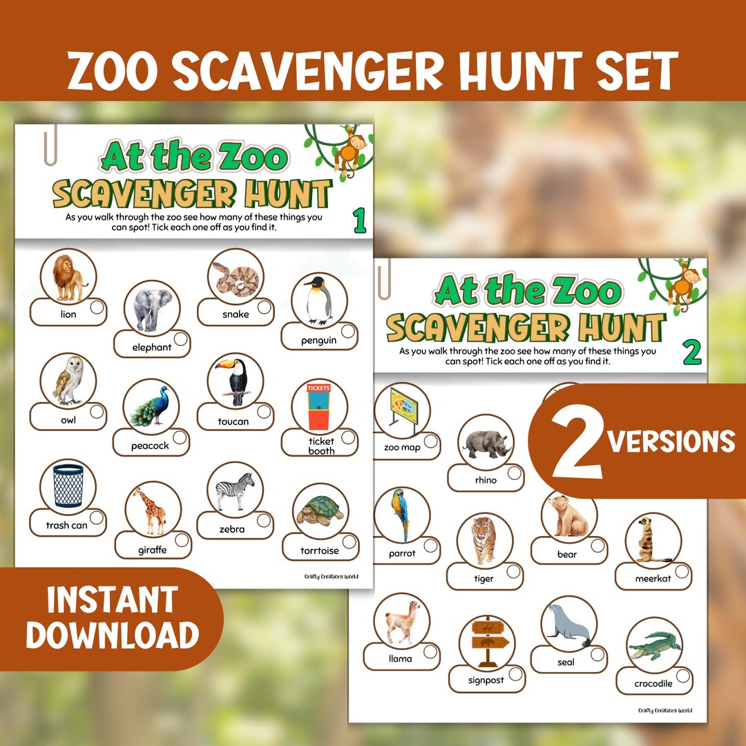 Zoo Scavenger Hunt Printables for Kids, Animal Adventure Activity, Zoo ...