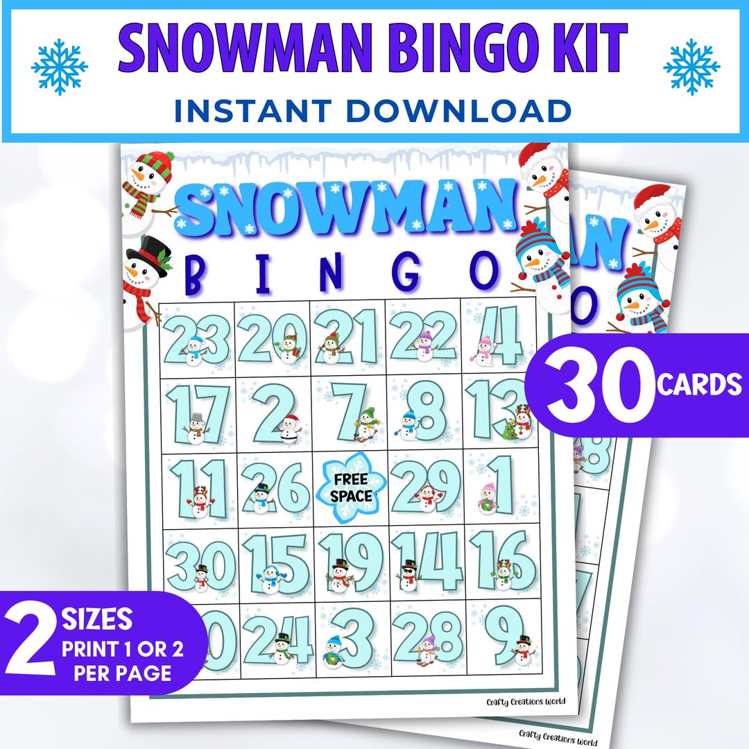 Snowman Bingo, Printable Winter Party Game, Classroom Snow Day ...