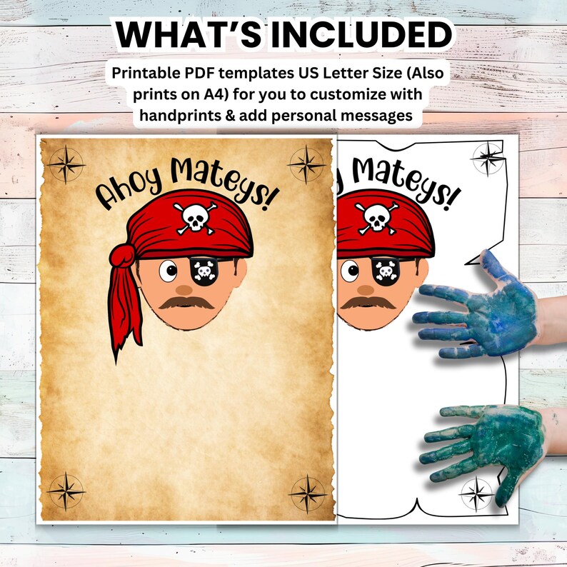 Pirate Party Printable Activity, Kids Handprint Art, Birthday Party ...