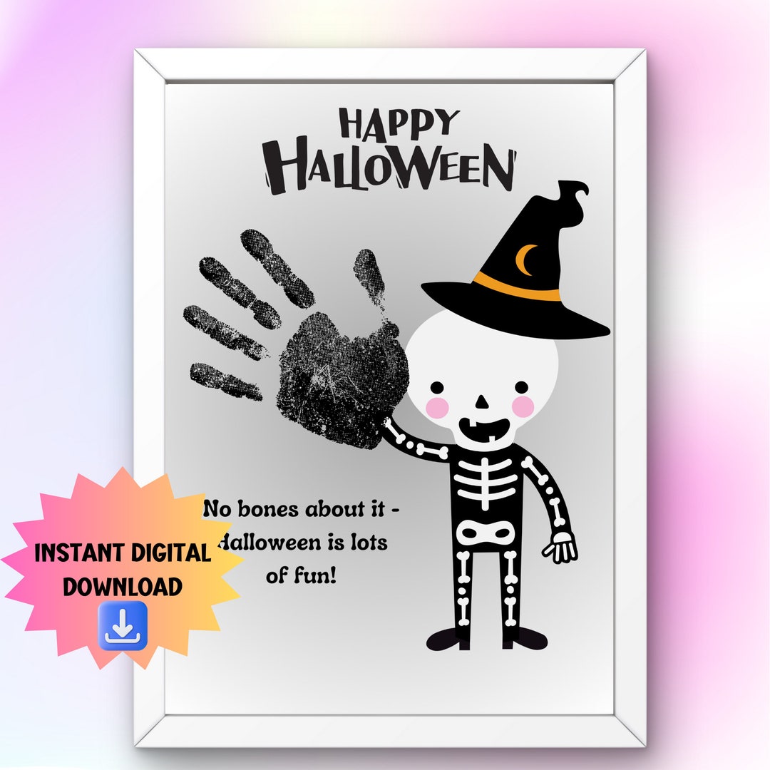 Halloween Handprint Art Activity, Cute Skeleton DIY Craft, Toddler Kids ...